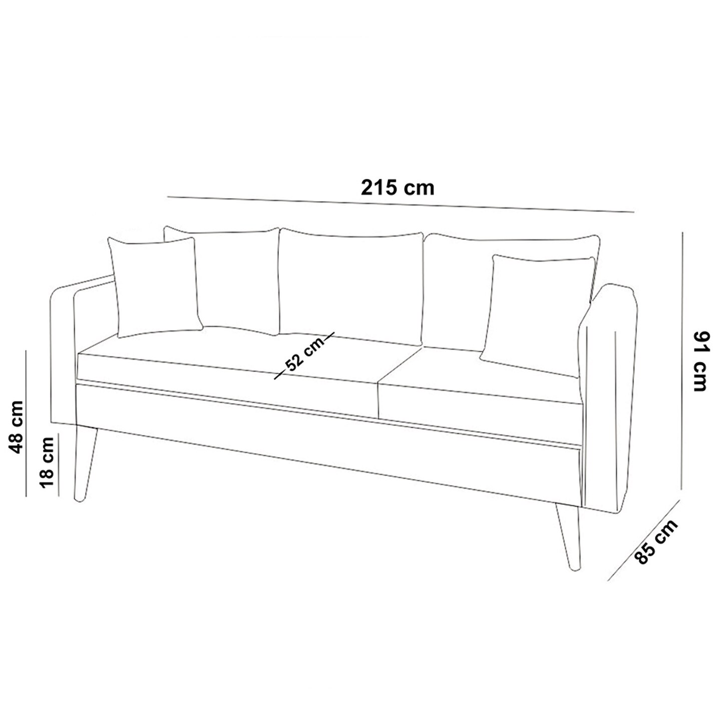 Canapea fixa cu 3 locuri Atelier Del Sofa Sofia, 215x91x85cm, Antracit ...