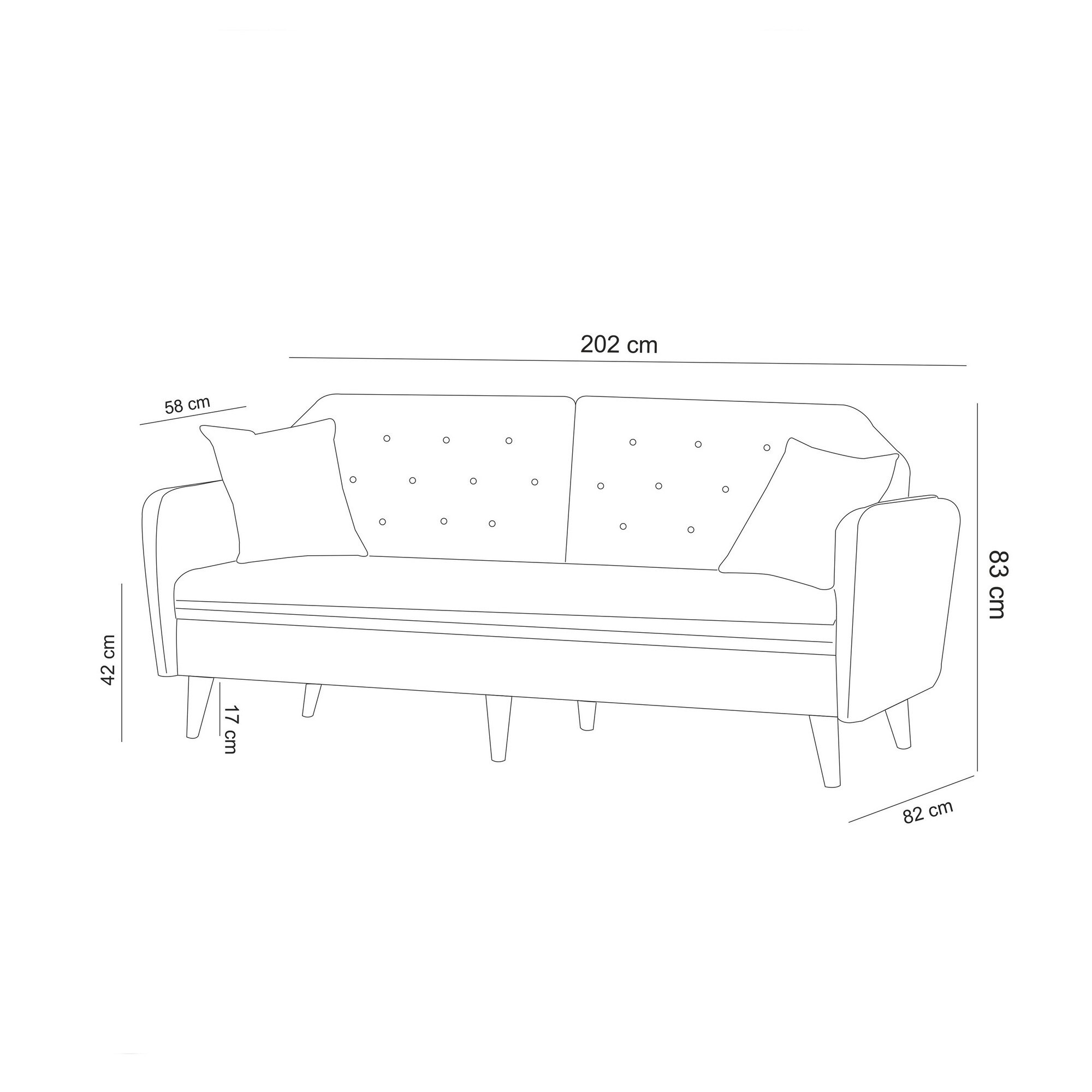 Canapea extensibila cu 3 locuri Atelier Del Sofa Dawn, 202x83x82cm, Gri ...