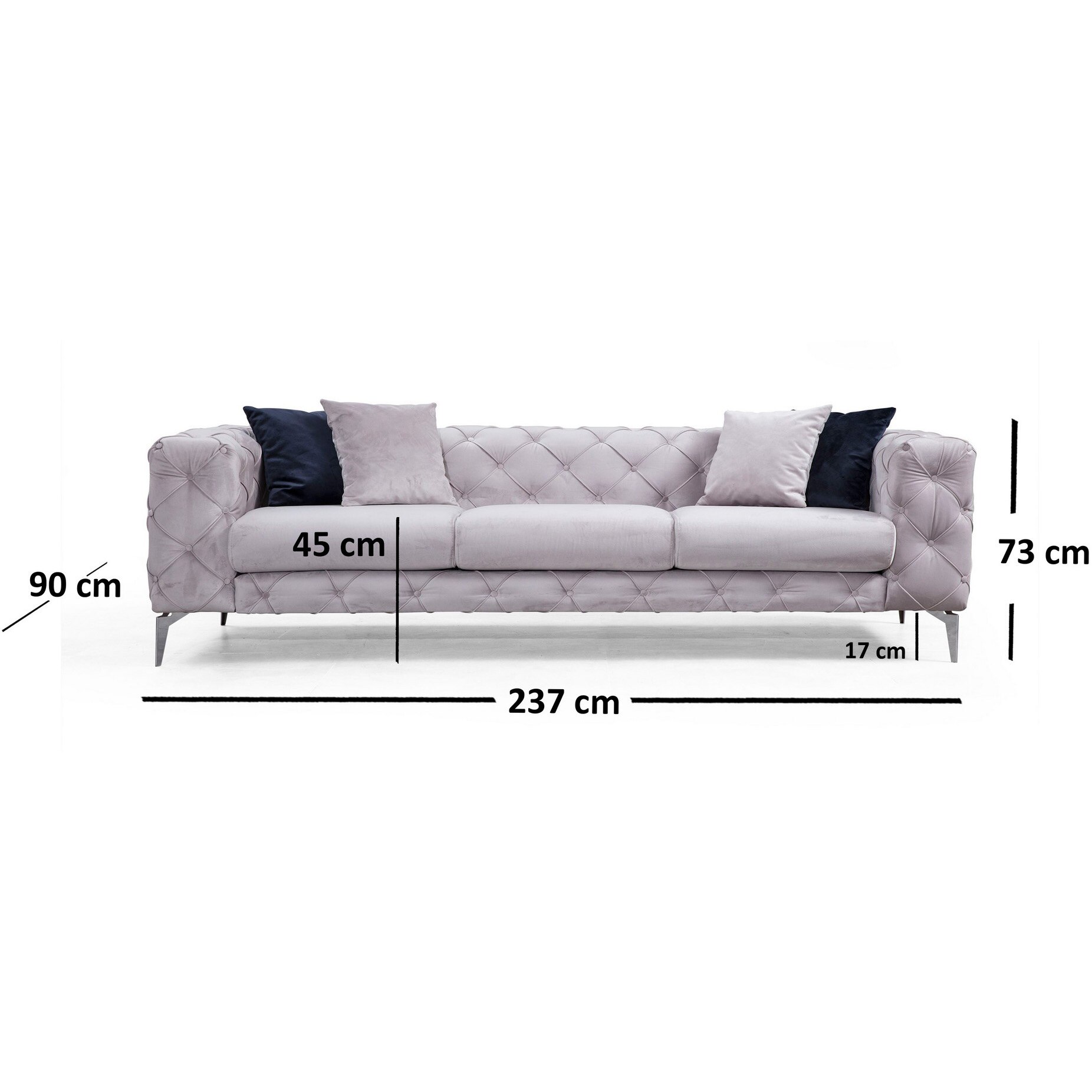 Canapea fixa cu 3 locuri Atelier Del Sofa Almira, 237x90x73cm, Gri ...