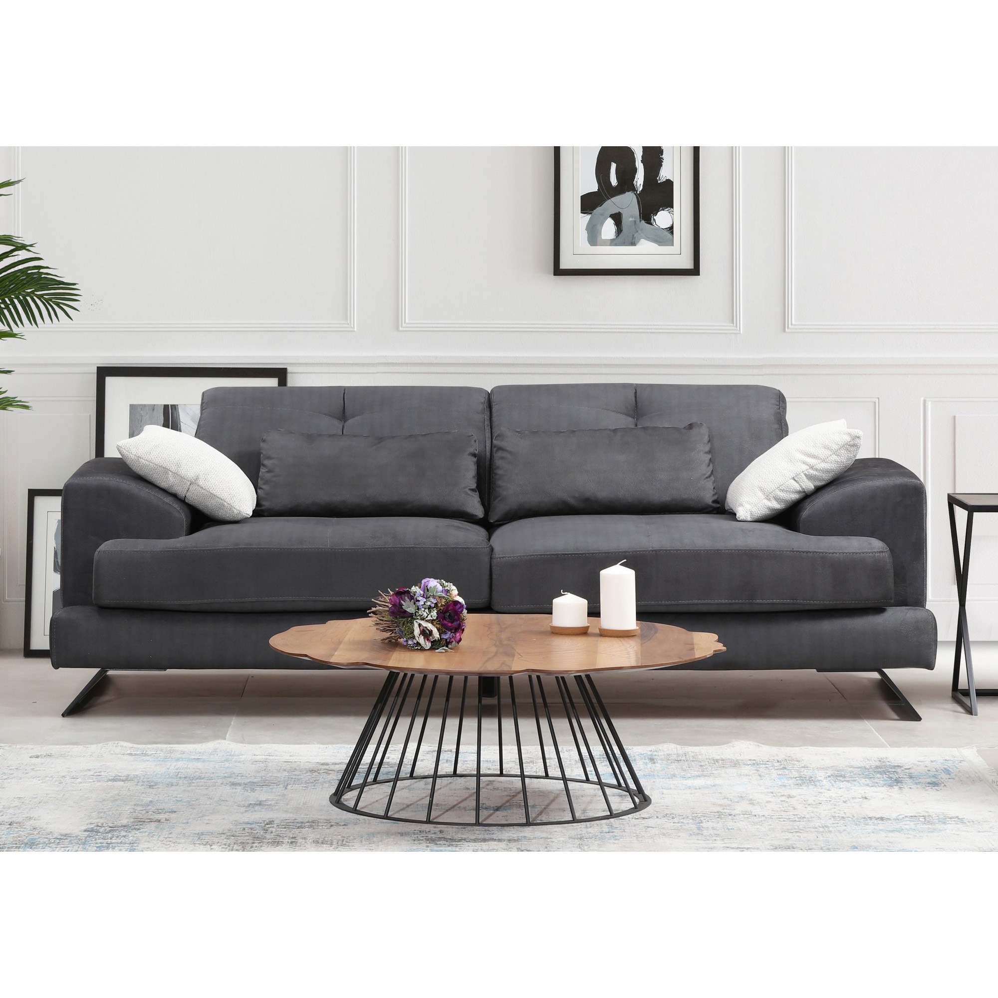Canapea fixa cu 3 locuri Atelier Del Sofa Frida, 225x79x92cm, Antracit ...