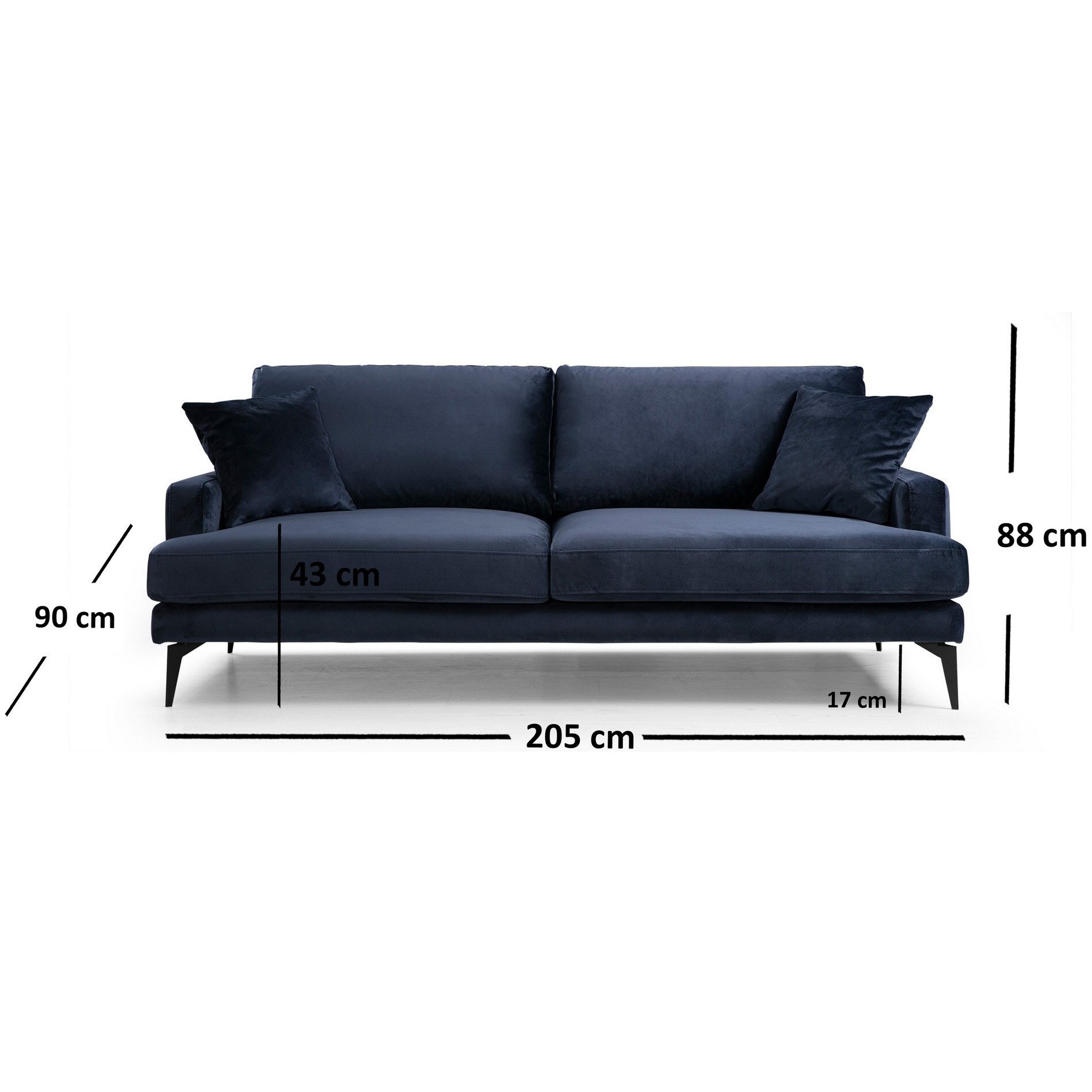 Canapea fixa cu 3 locuri Atelier Del Sofa Jade, 205x88x90cm, Albastru ...