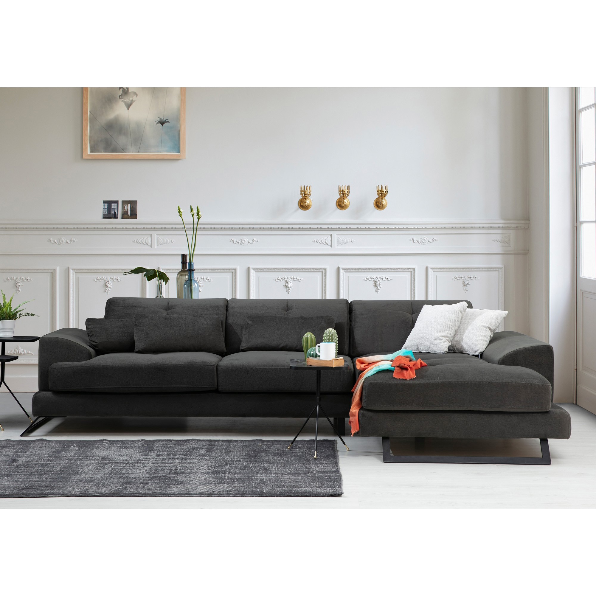 Coltar modular Atelier Del Sofa Frida, 308x100x92cm, Antracit - eMAG.ro