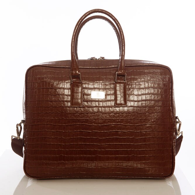 Geanta pentru laptop din piele naturala Crocodile, Furniq, Maro - eMAG.ro
