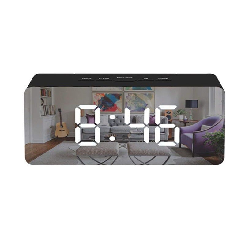 Ceas digital cu alarma, pentru noptiera, Display oglinda, carcasa ...