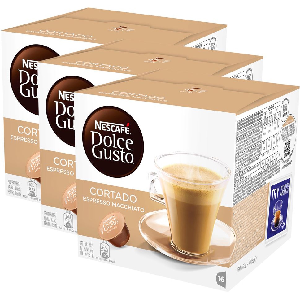 3 x NESCAFÉ Dolce Gusto Cortado Espresso Macchiato, 16 capsules / box ...