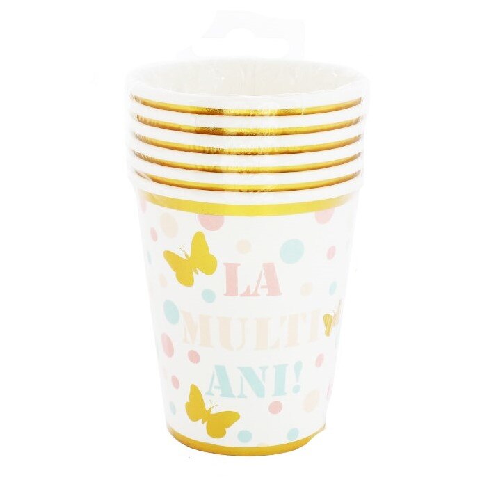 Set 6 pahare carton La multi ani fluturi 200 ml - eMAG.ro