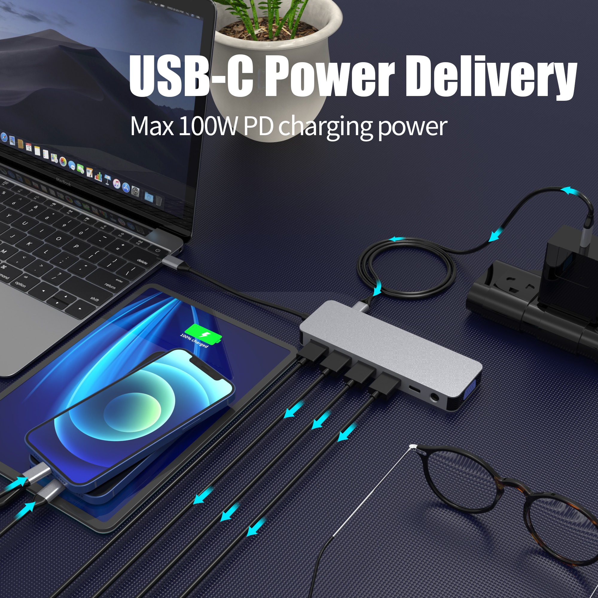 Hub 13 in 1 adaptor 4k USB Type-C la 2xUSB3.0, 1xHDMI 4k, 2xMicro SD ...