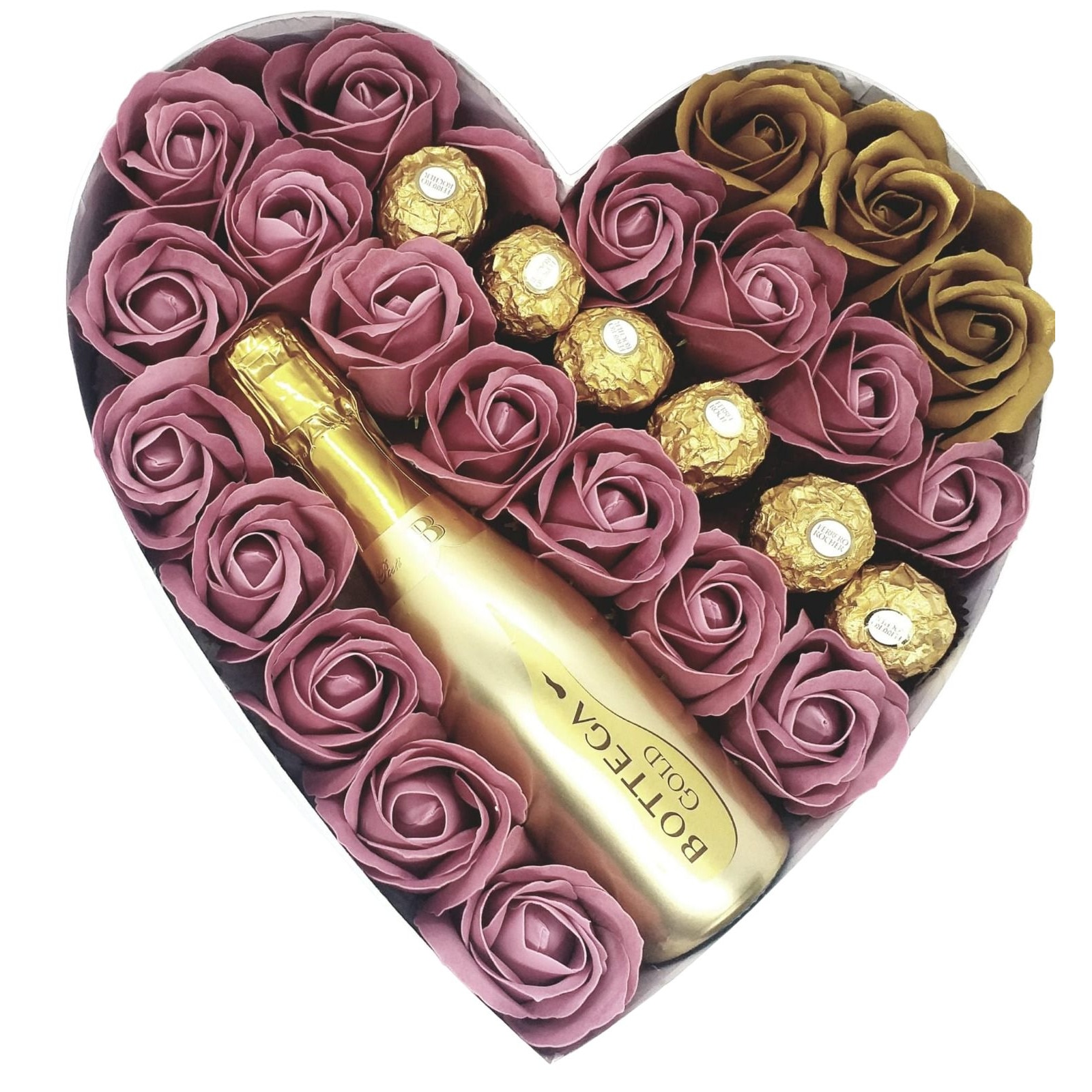 Aranjament Floral Golden Rose cu Praline Ferrero Rocher, Prosecco ...