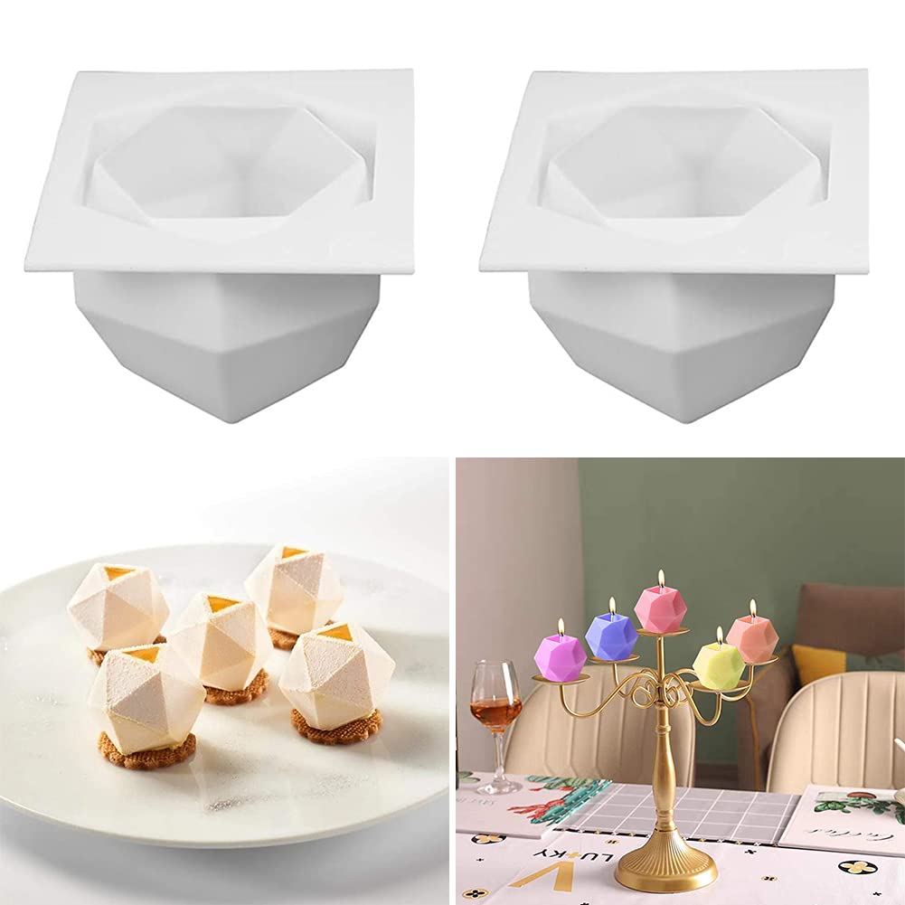 Set 4 forme 3D lumanari, WALALLA, Silicon, Model geometric, Alb - eMAG.ro