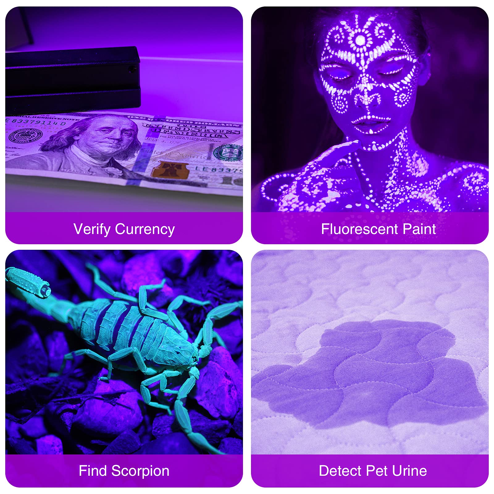 Set 2 lanterne UV, WALALLA, Aluminiu, 21 LED, 395 nm, Detector de urina ...