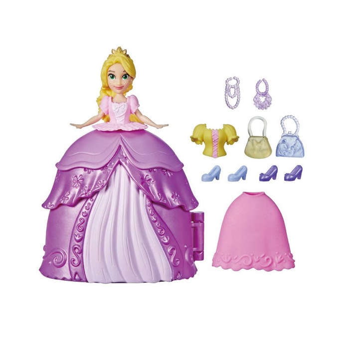 Set papusa Printesa Disney, Cu accesorii, Printesa Rapunzel, 15 cm, Roz ...