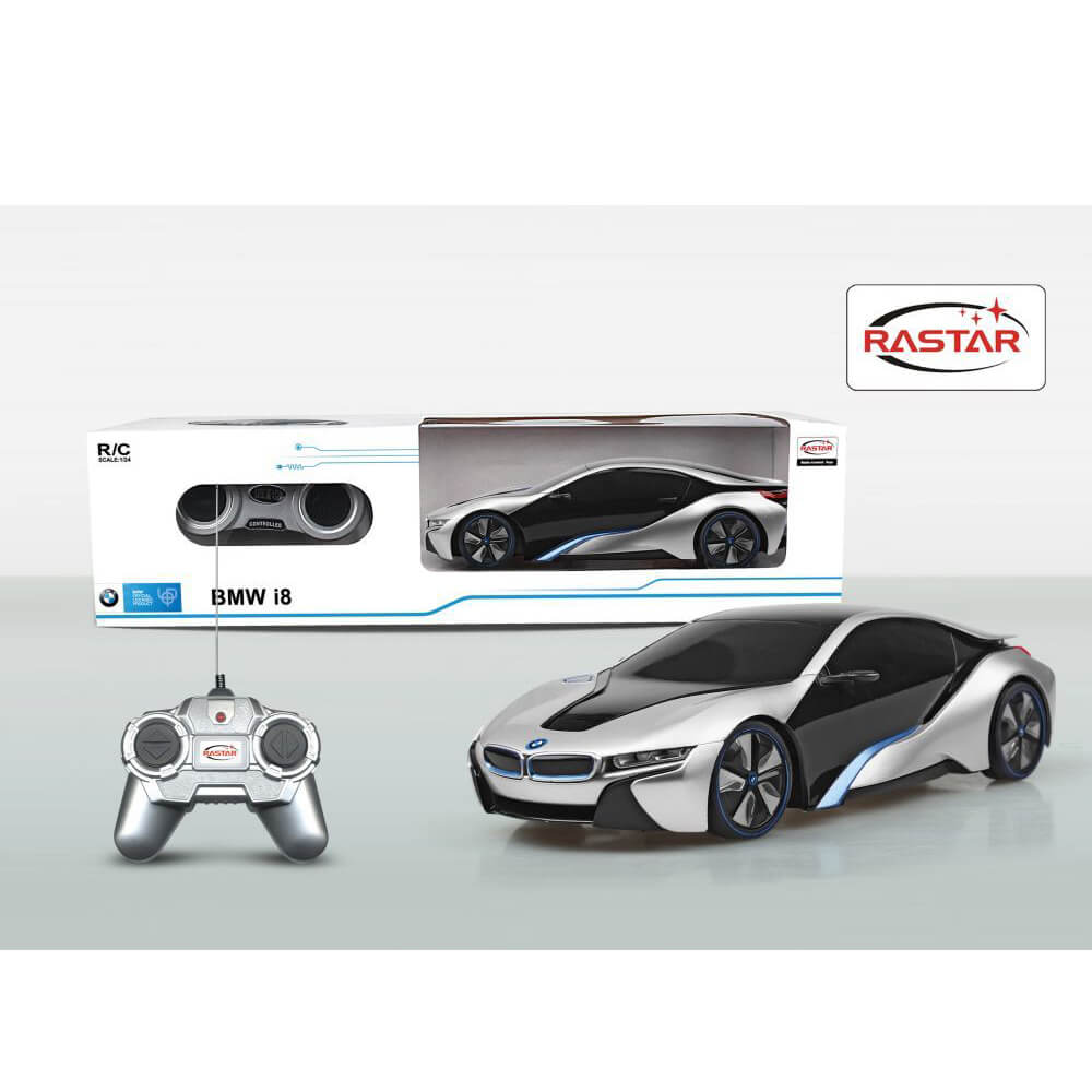 Masina BMW I8 cu telecomanda, Rastar, 1:24, Alb/Albastru - eMAG.ro