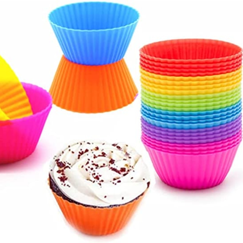 Set 24 forme pentru briose, Senmase, Reutilizabile, Silicon, 7x7 cm ...