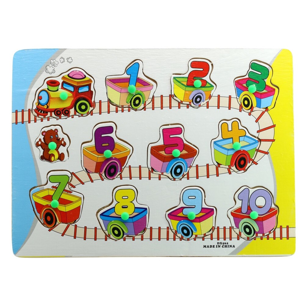 Puzzle Trenulet cu numere, lemn, incastru, 13 piese, OnemisFlot - eMAG.ro