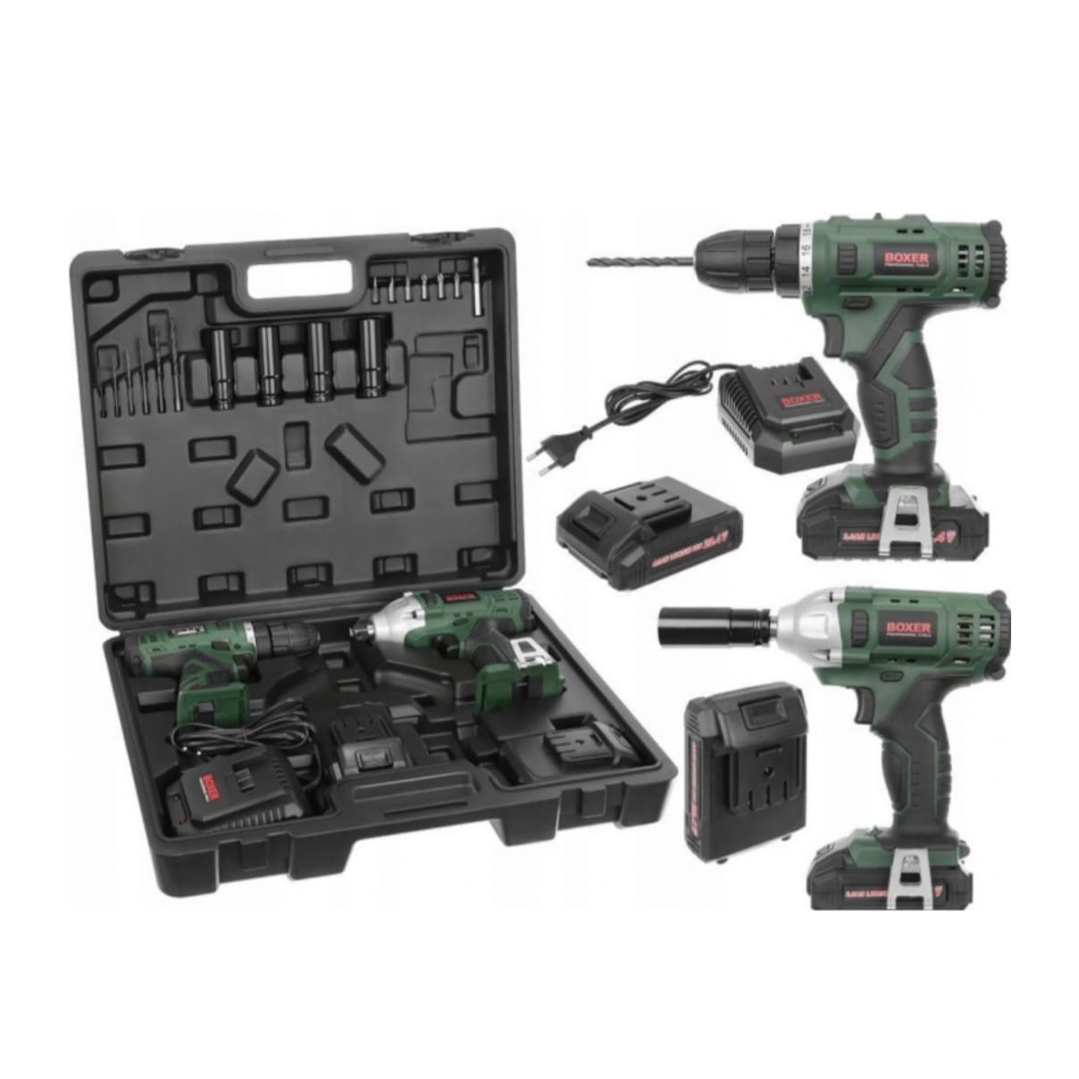 Set Masina de gaurit insurubat bormasina pe acumulator Boxer si Pistol de impact Boxer 24.4V 3 ...