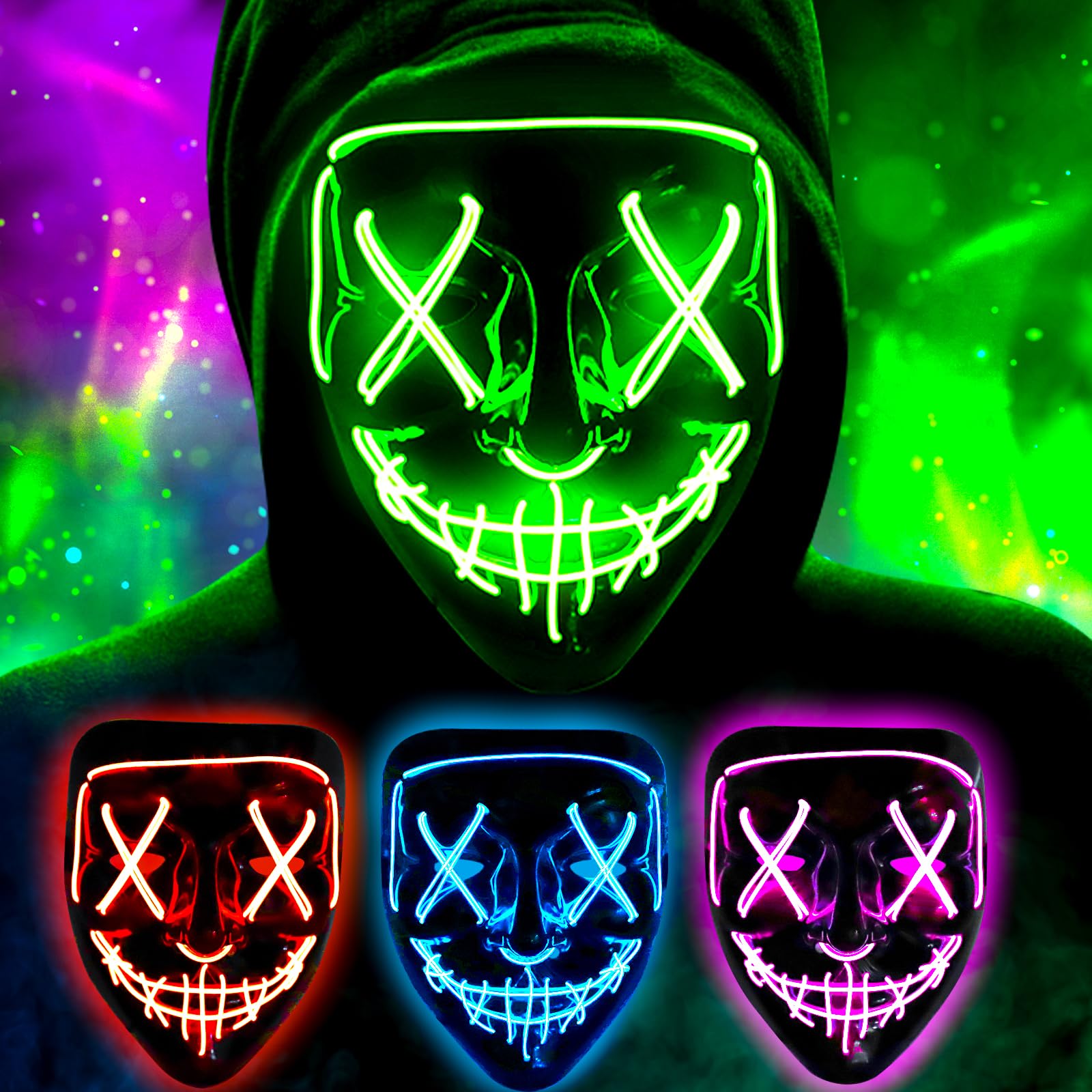 Masca Purge horror, Iluminare LED, Verde - eMAG.ro