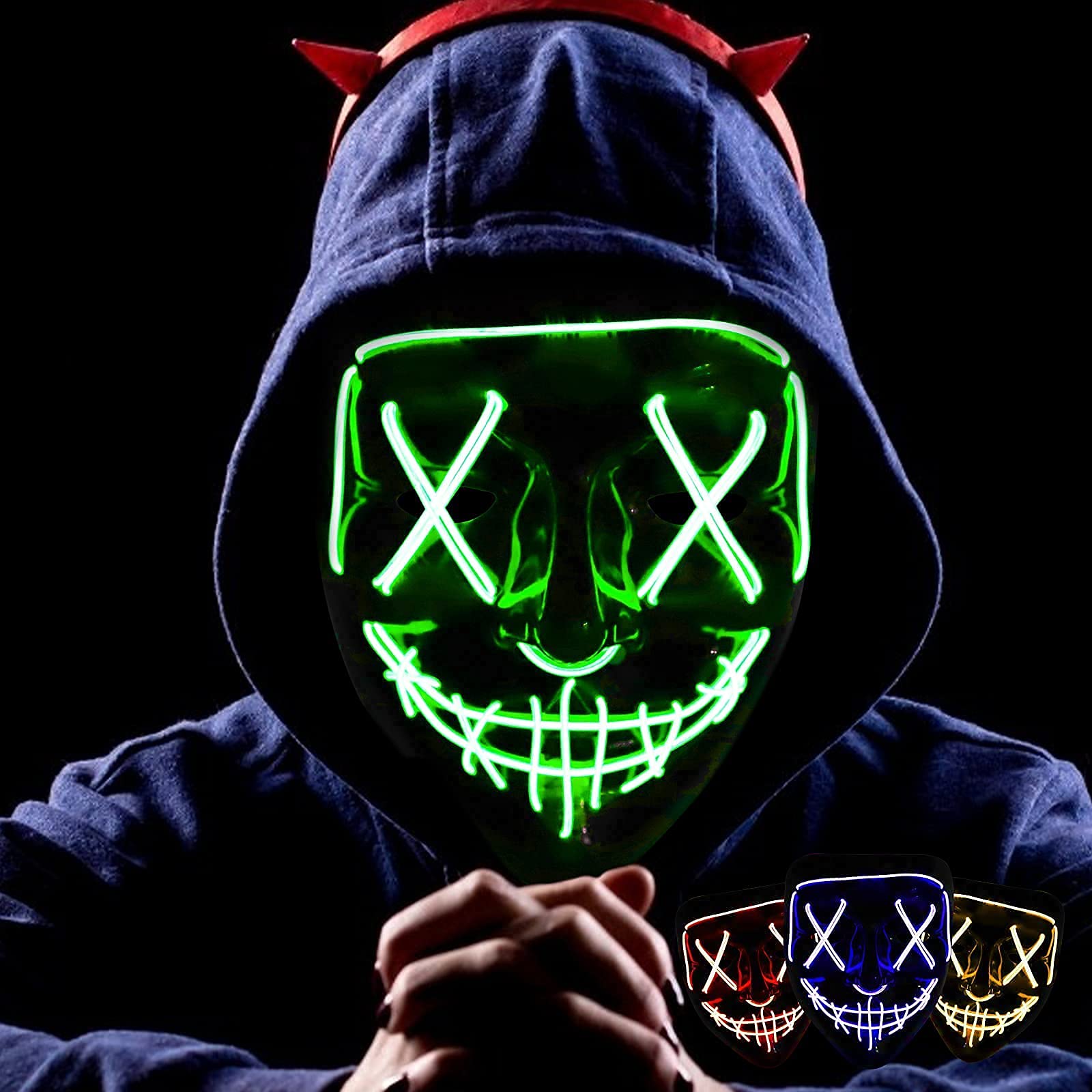 Masca Purge horror, Iluminare LED, Verde - eMAG.ro