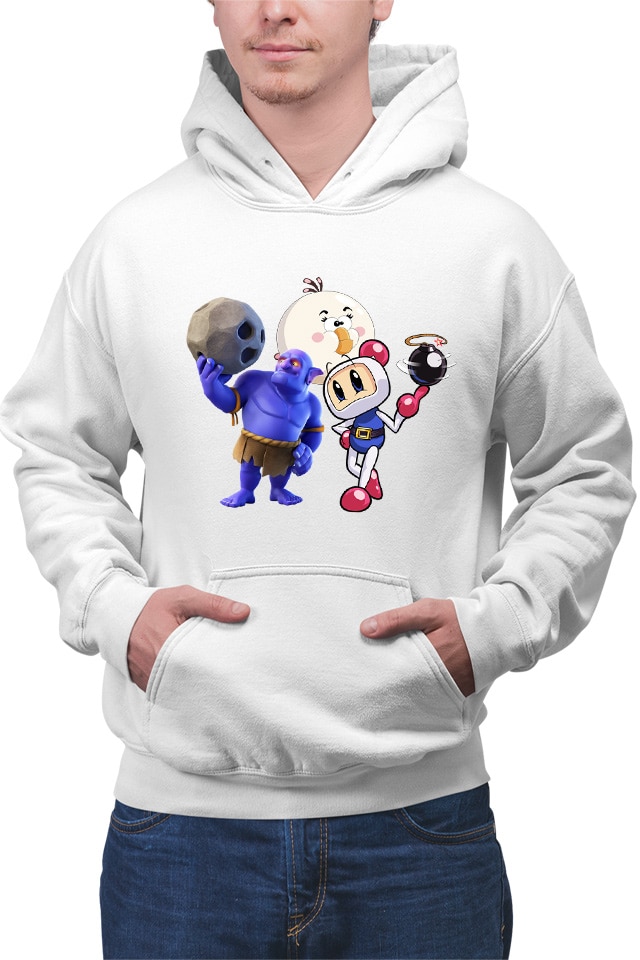 Мъжки суичър Clash of Clans Tank Rock Throw Bomberman Angry, Бял ...