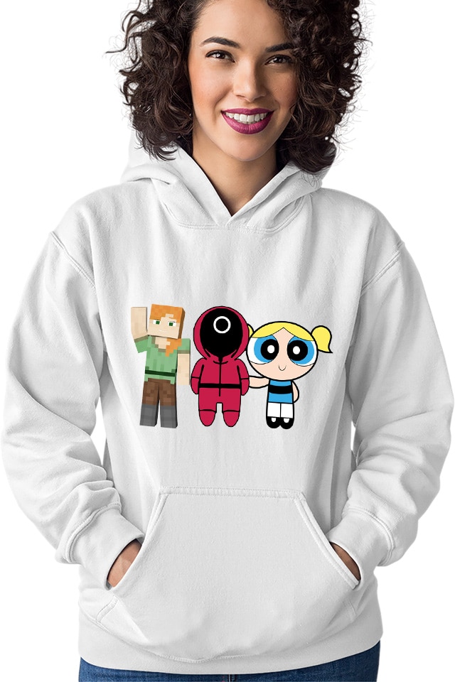 Дамски суичър Squid Game Family Powerpuff Girls Bubble Minecraft, Бял ...