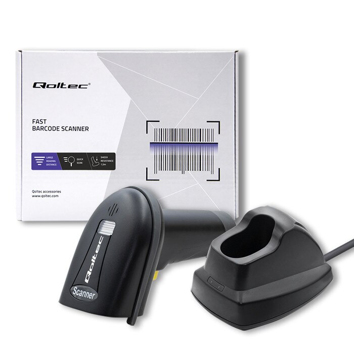 Cititor de coduri de bare, LCS-0872, Qoltec, 1D, 2D, wireless, statie ...