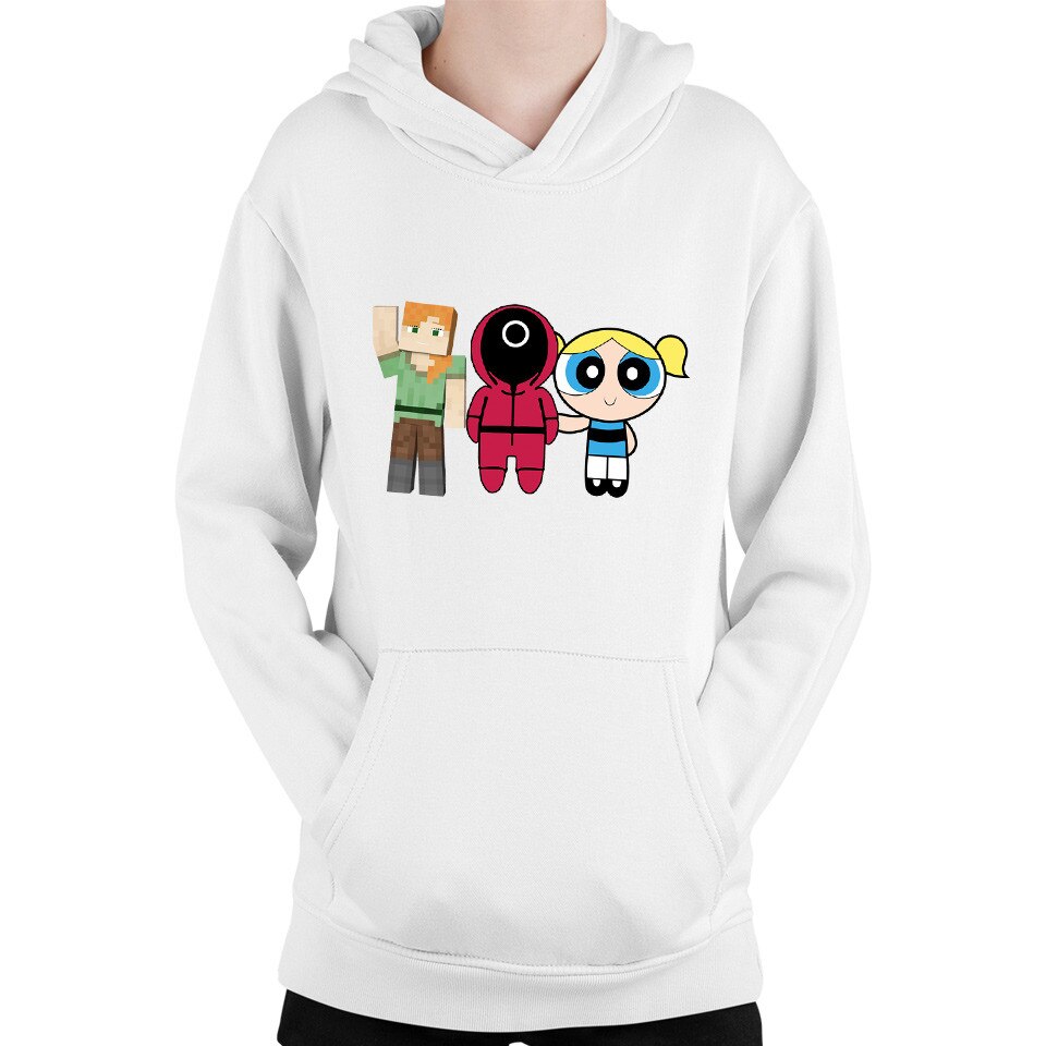 Детски суичър Squid Game Family Powerpuff Girls Bubble Minecraft, Бял ...