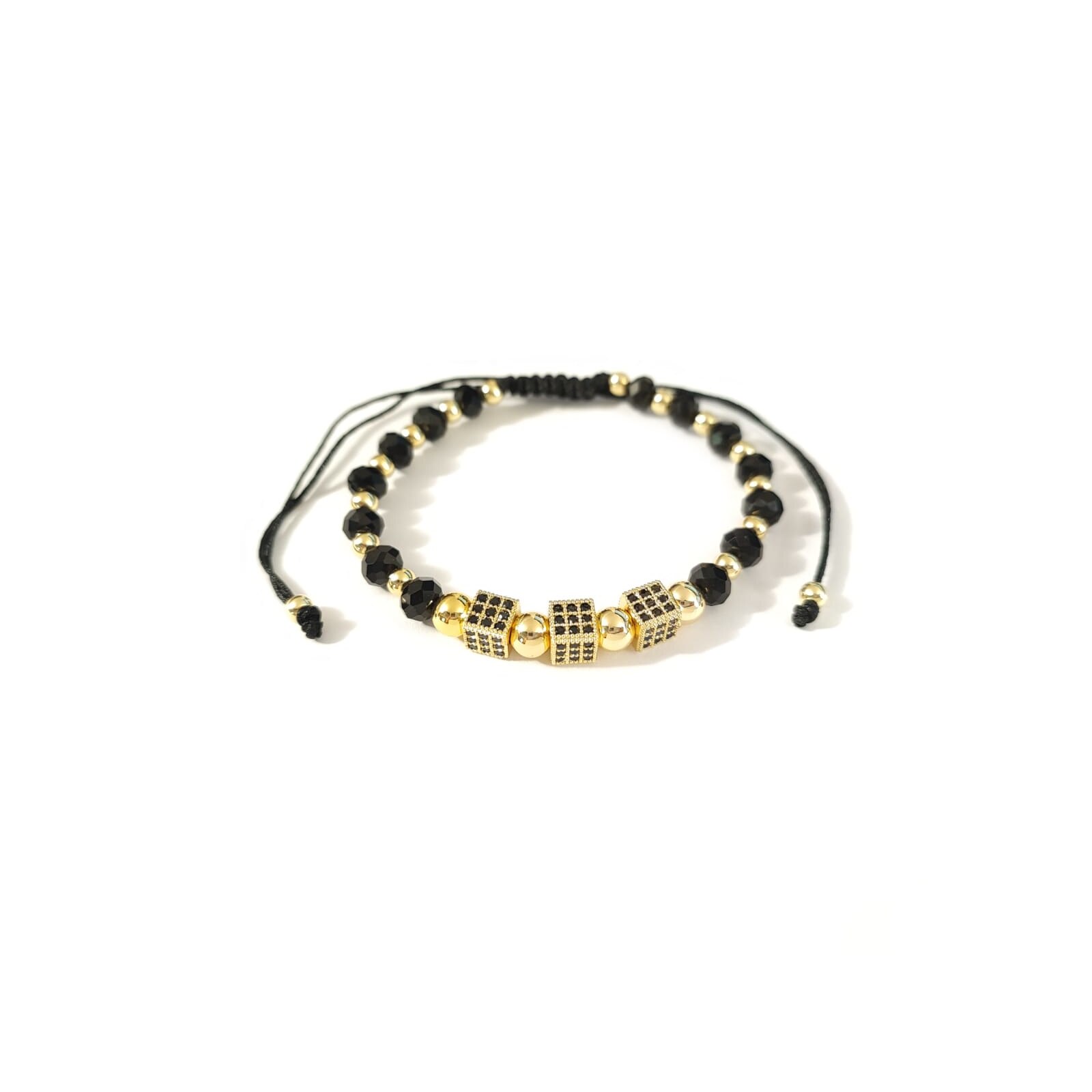 Bratara Luxury, snur negru cerat, reglabila, auriu, zaruri negre - eMAG.ro