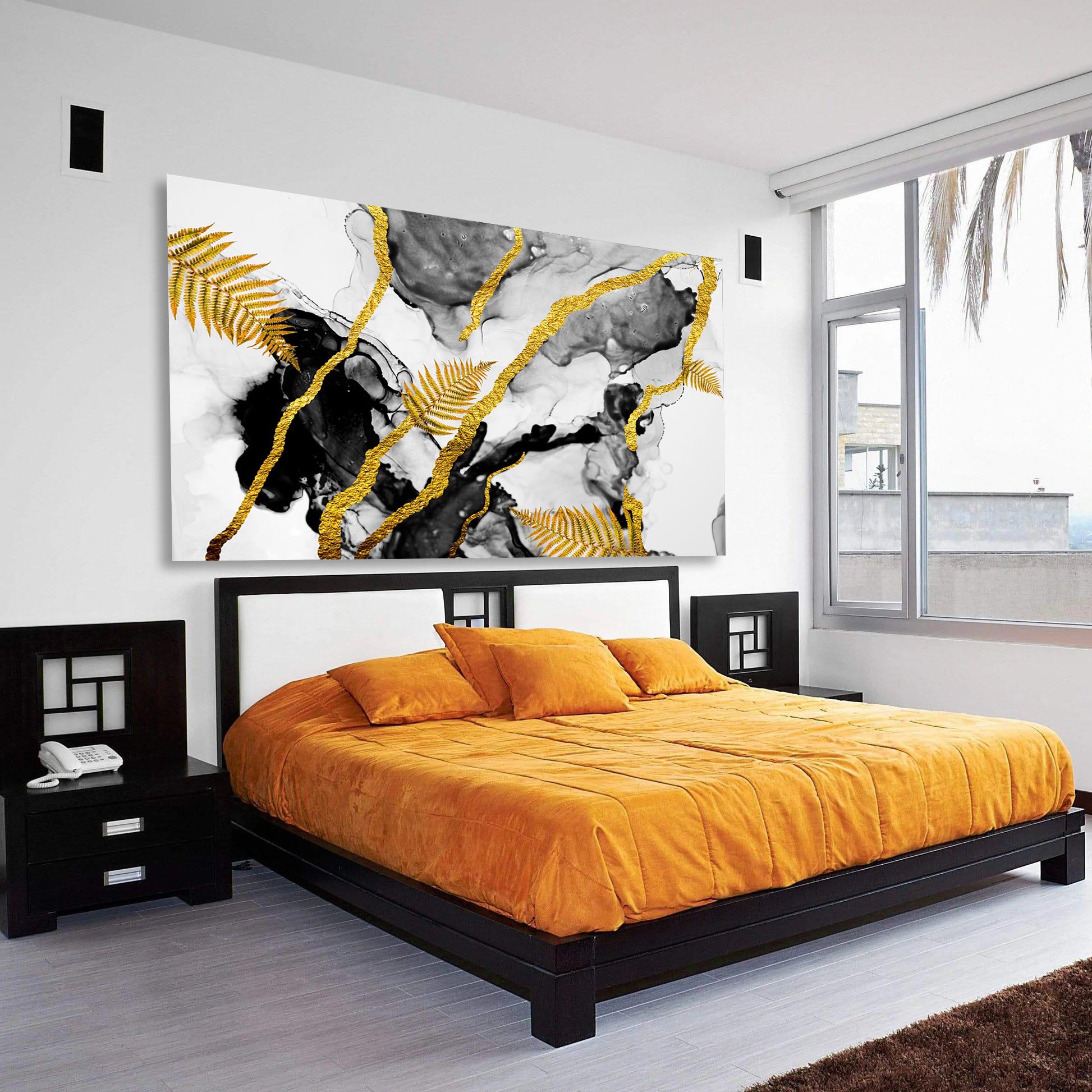 Tablou Canvas, Abstract Golden Leaves, 50x70cm - eMAG.ro