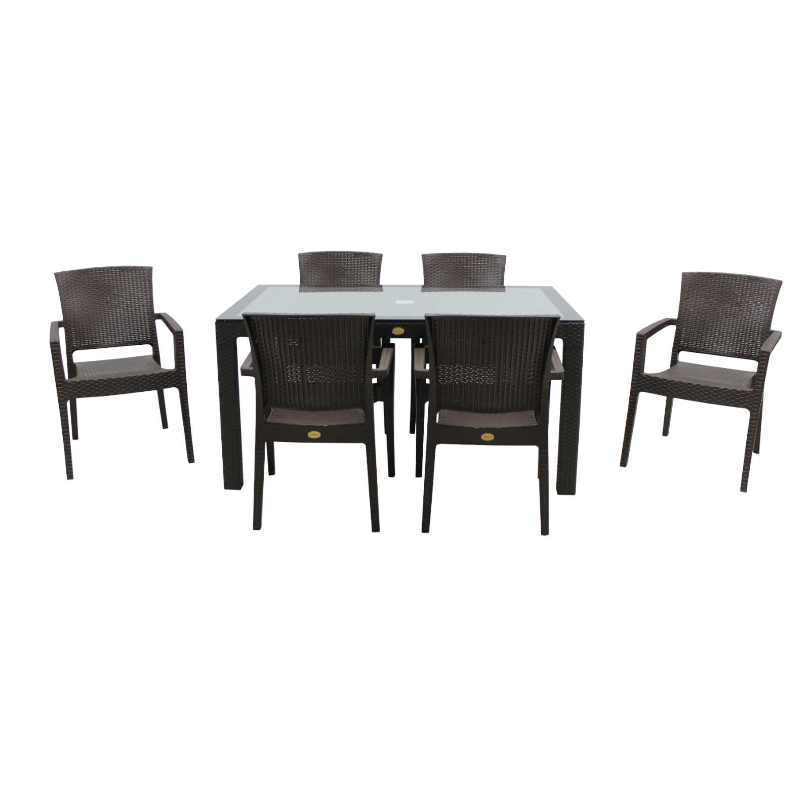 Set masa pentru gradina Vega tip ratan cu 6 scaune si geam, din plastic ...