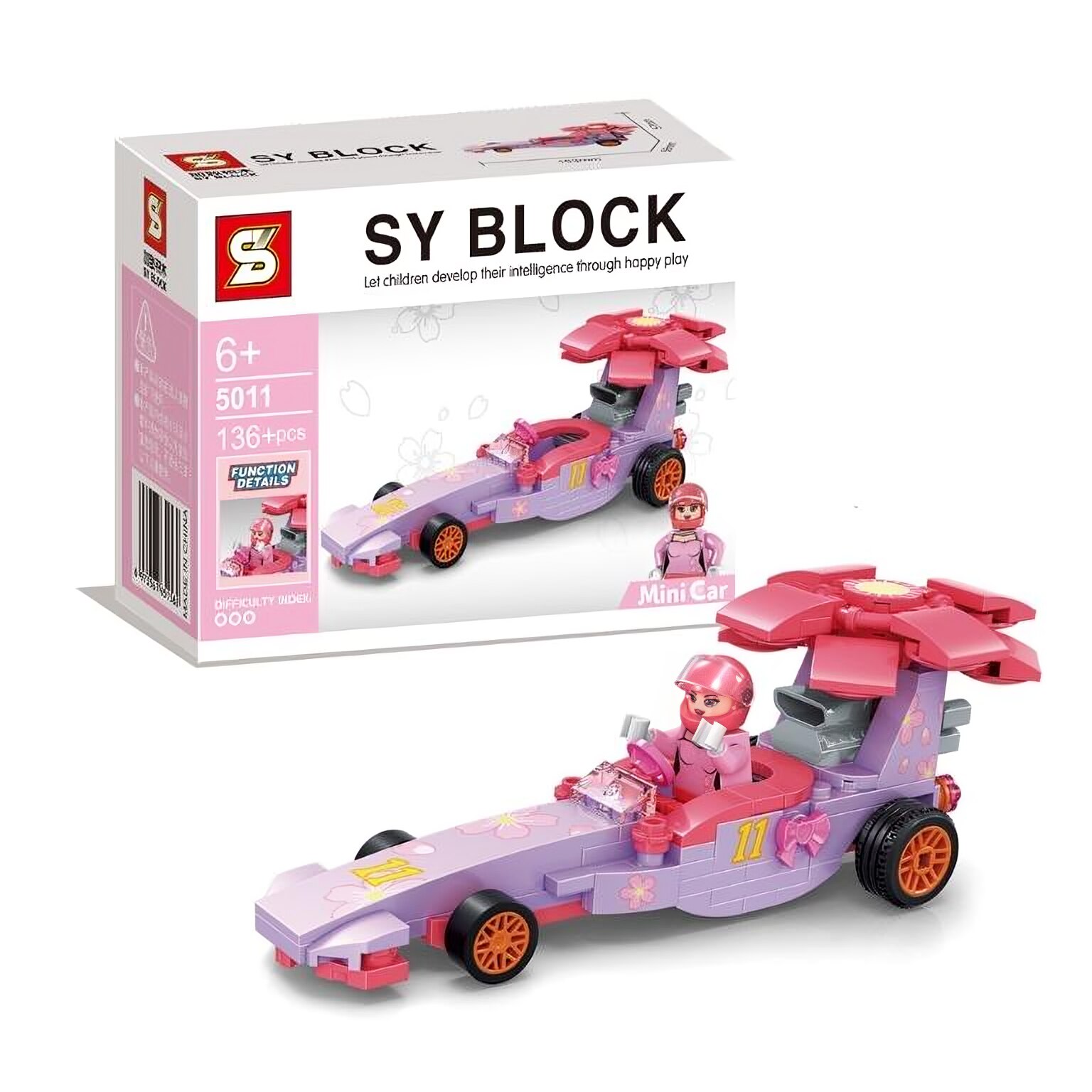 Set de constructie, Masinuta de Curse cu Pilot, 136 Piese, Mov, +6 Ani ...