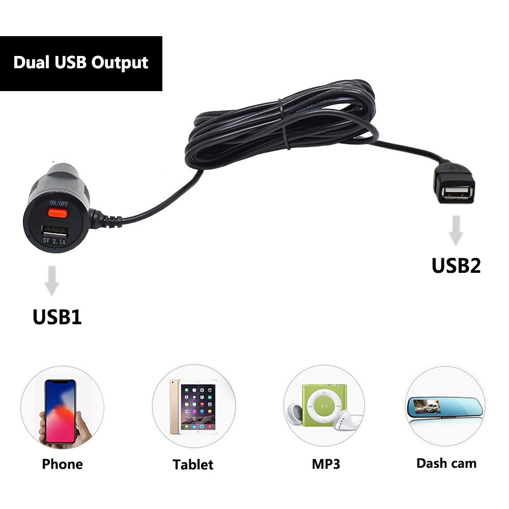 Cablu de alimentare auto REARMASTER pentru camera de bord, Dual USB, 3. ...
