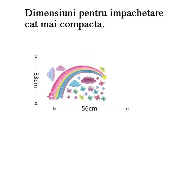 Sticker decorativ curcubeu cu nori si fluturi pentru perete, oglinzi ...