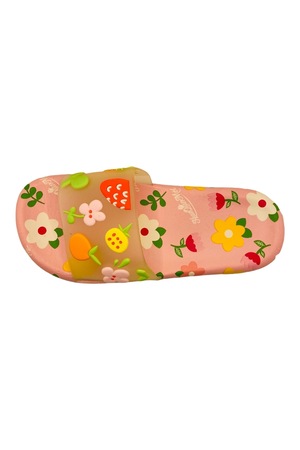 Papuci de plaja, roz, imprimeu flori colorate, marime 38-39, 24.5 ...