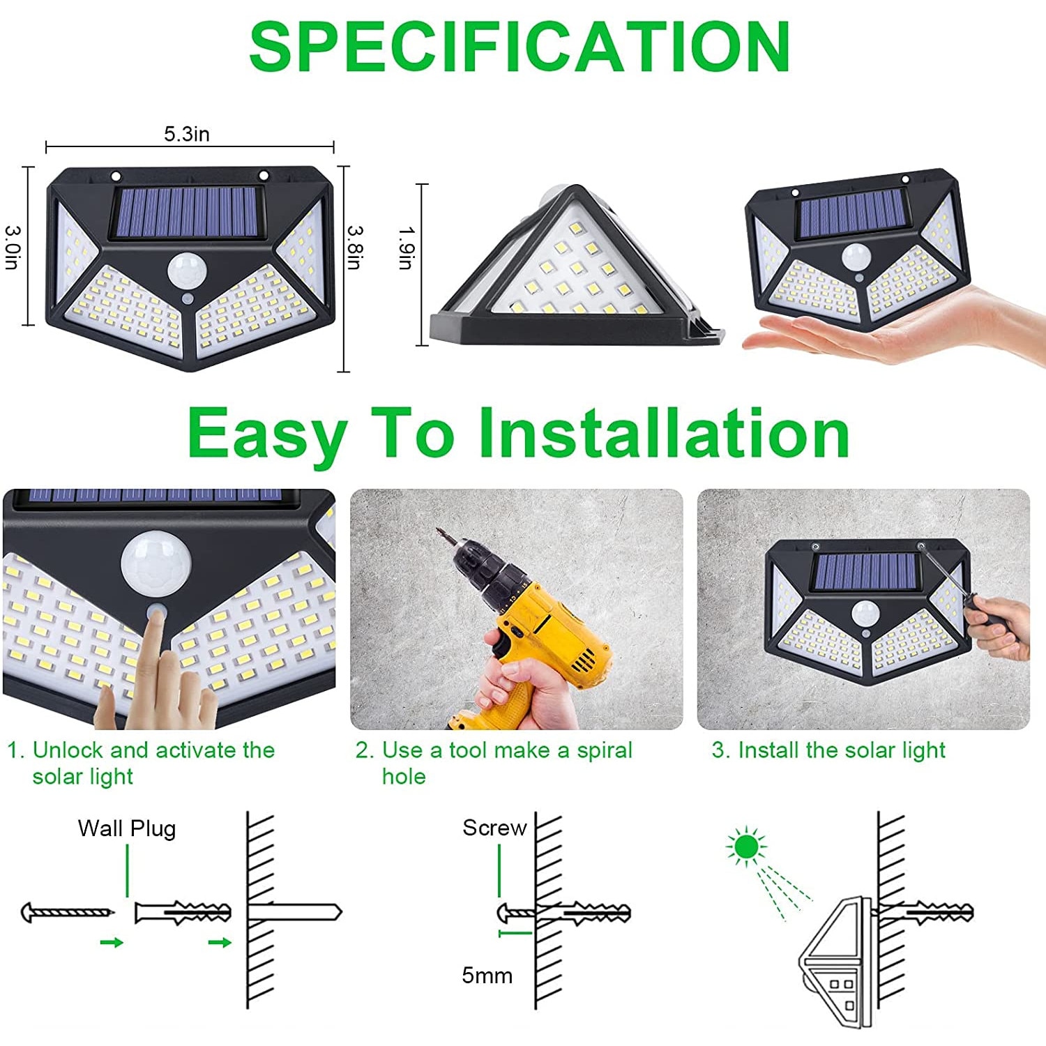 Set 2 lampi solare exterior, LED, 3 moduri de iluminare, IP65, Negru ...