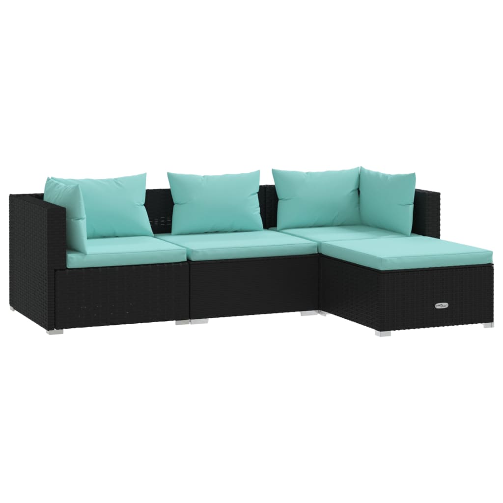 Set mobilier de gradina cu perne, 4 piese, Modern, negru, poliratan ...
