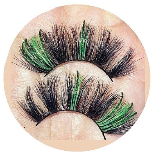 Gene False Extra volum cu Suvite Colorate Verde si Glitter ...