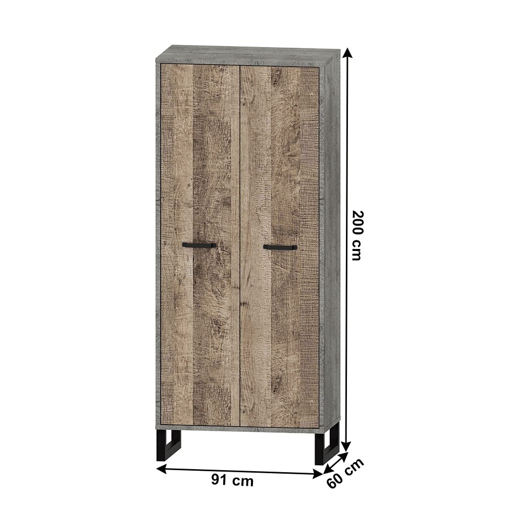 Dulap 2 usi mdf stejar nisipiu gri Baria 91x60x200 cm - eMAG.ro