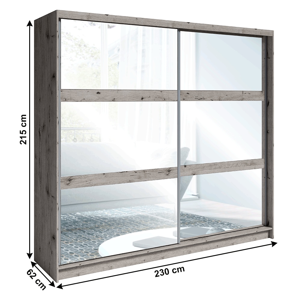 Dulap 2 usi cu oglinda din mdf stejar welington Togos 230x62x215 cm ...