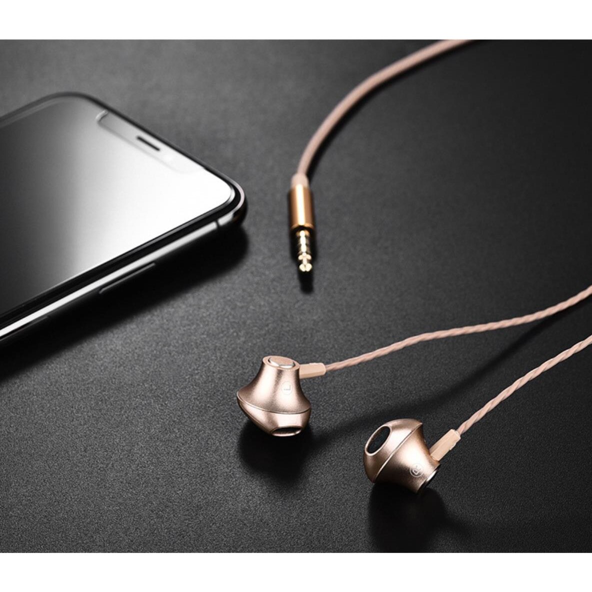 Casti cu fir E0180, Jack audio 3.5mm, Compatibilitate universala, Auriu ...