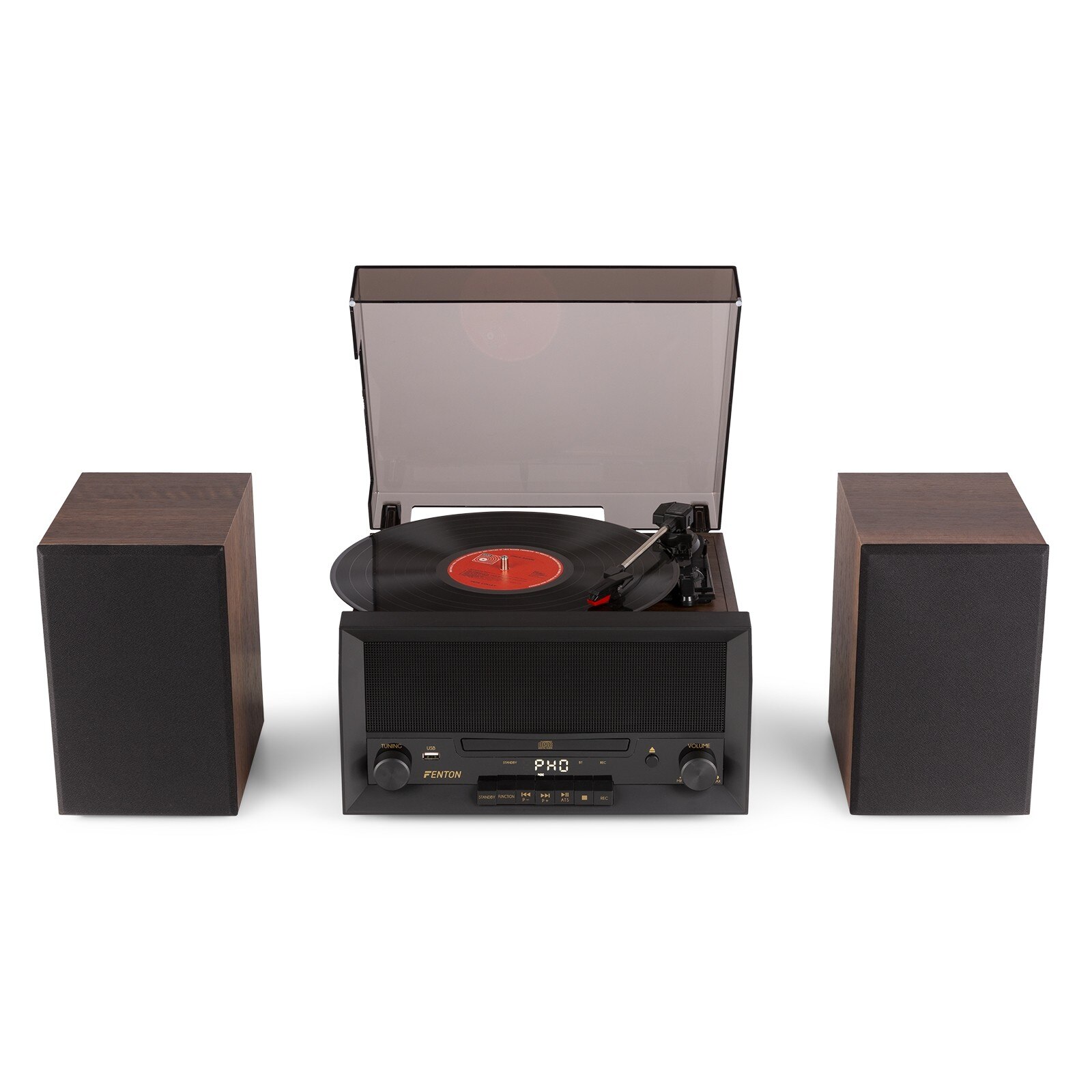 Set pick-up cu difuzoare, 2x100W, Bluetooth/USB, finisaj din lemn ...