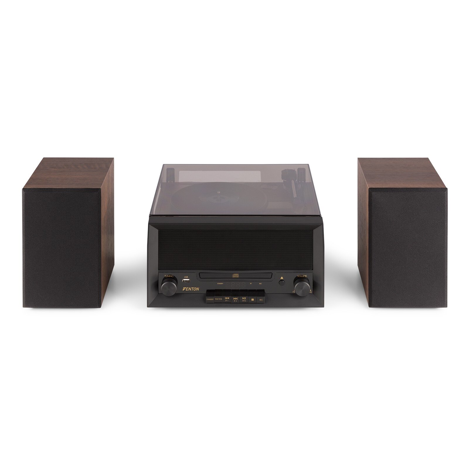 Set pick-up cu difuzoare, 2x100W, Bluetooth/USB, finisaj din lemn ...