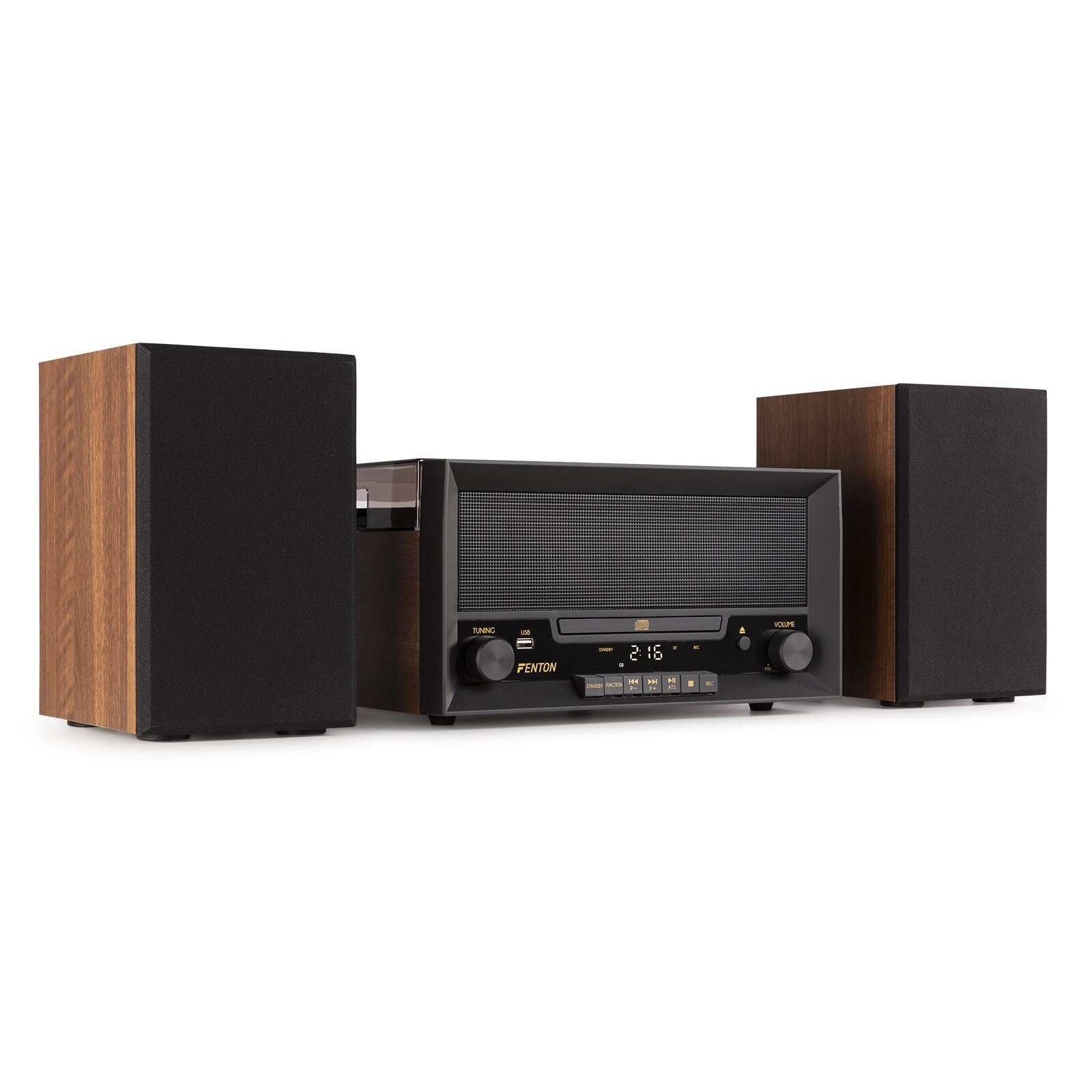 Set pick-up cu difuzoare, 2x100W, Bluetooth/USB, finisaj din lemn ...