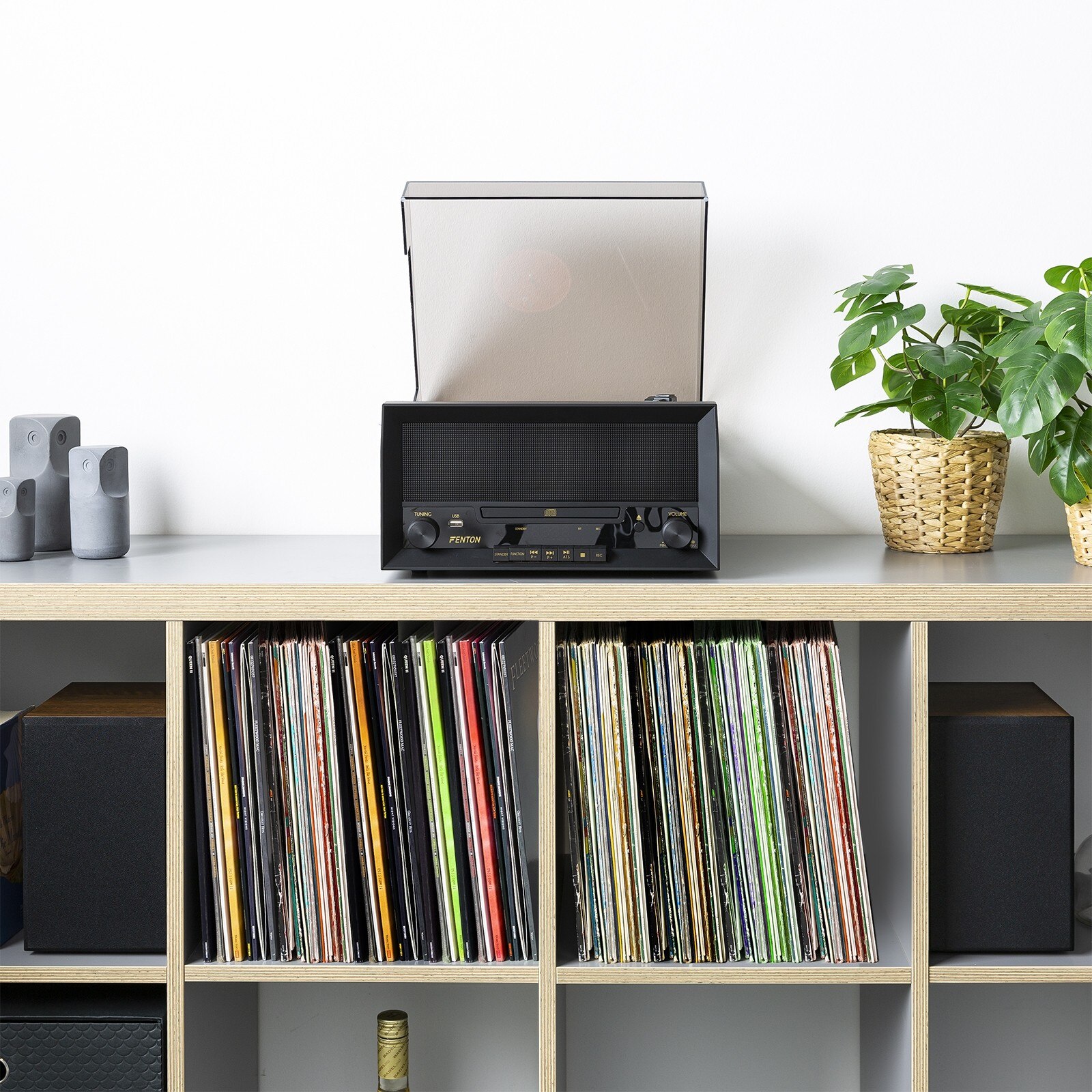 Set pick-up cu difuzoare, 2x100W, Bluetooth/USB, finisaj din lemn ...