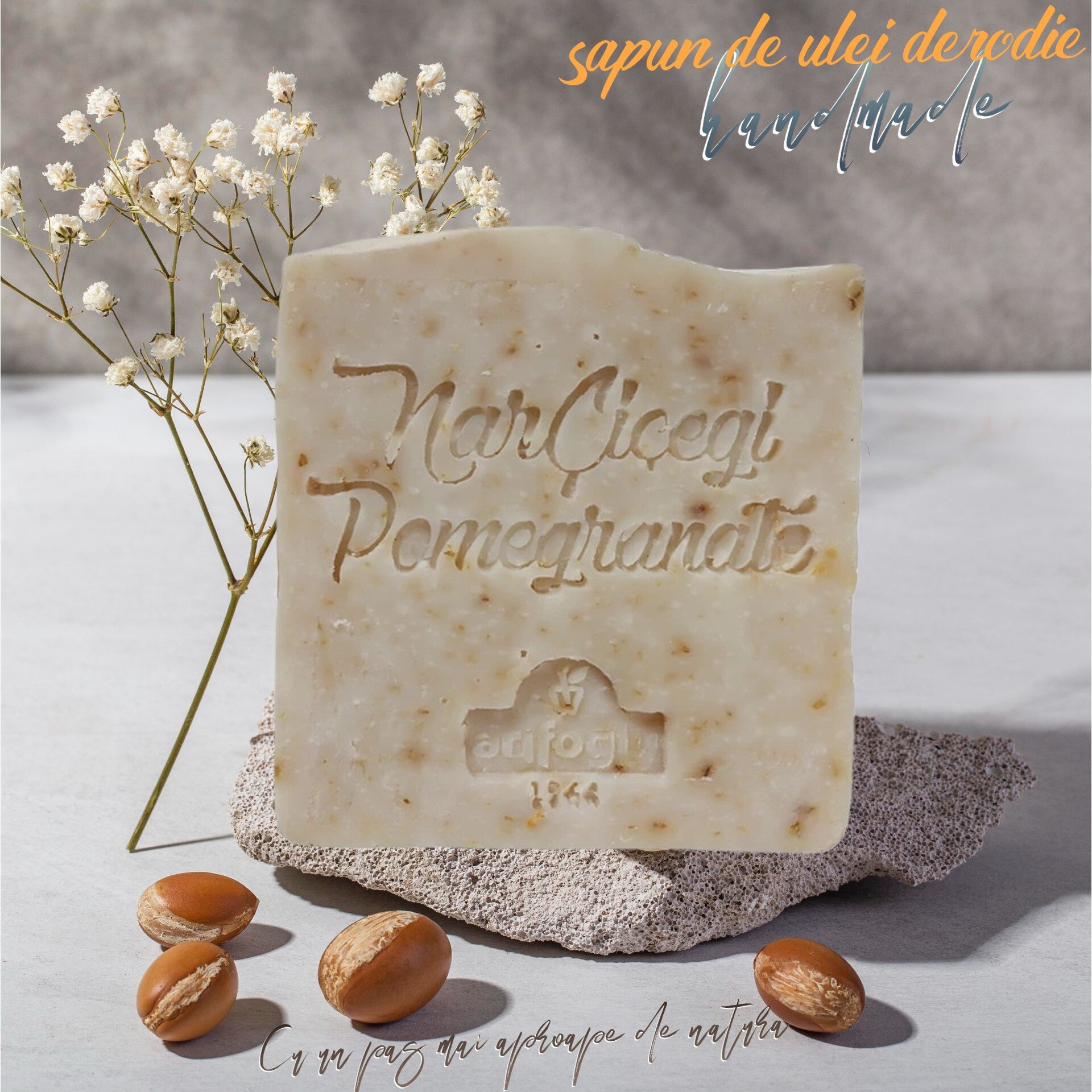 Sapun natural, handmade, cu ulei de masline si cu ulei de rodie, Arifoglu, 90 g - eMAG.ro