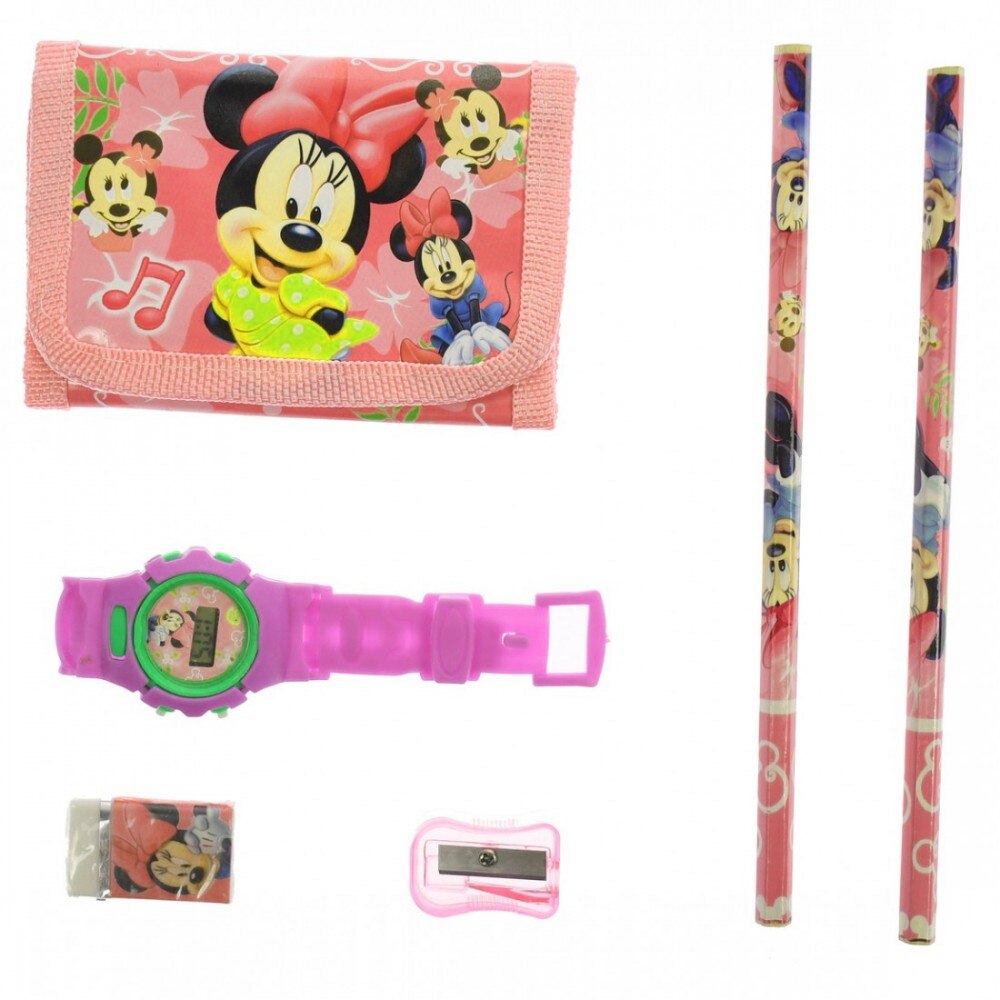 Set ceas, portofel si rechizite pentru copii, cu minnie mouse - eMAG.ro