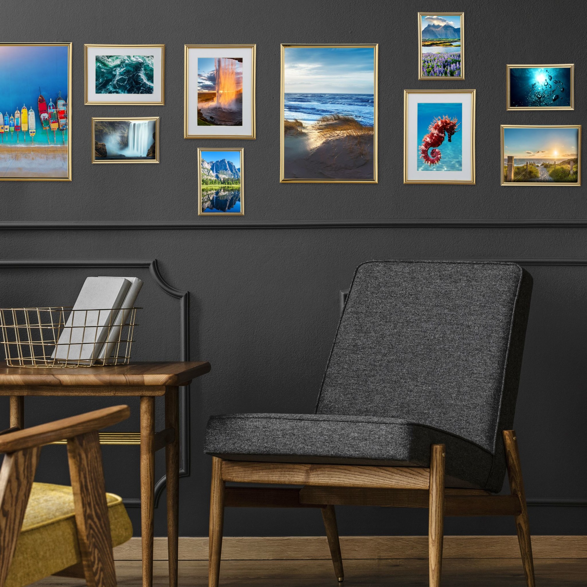 Set 2 rame pentru poze, dimensiuni 15 x 20 cm, auriu, Relaxdays - eMAG.ro