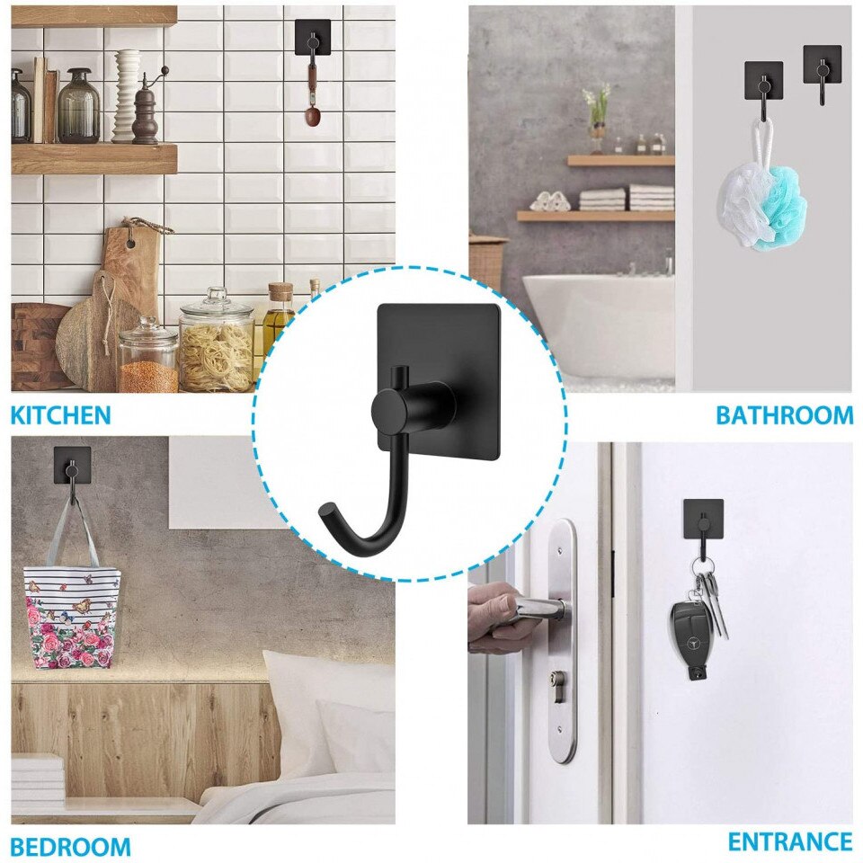 Set de carlige pentru prosoape Homeasy, 5 piese, otel inoxidabil, negru ...