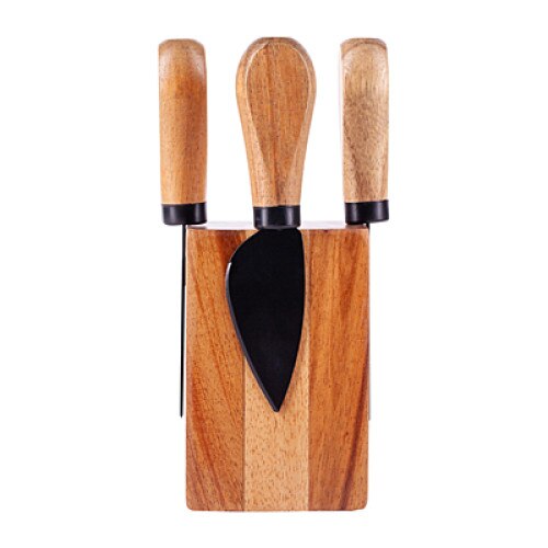Set de cutite pentru branza,4 bucati, din otel inoxidabil si lemn de ...