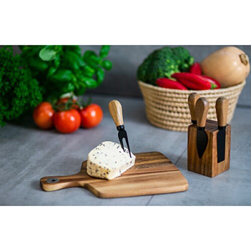 Set de cutite pentru branza,4 bucati, din otel inoxidabil si lemn de ...