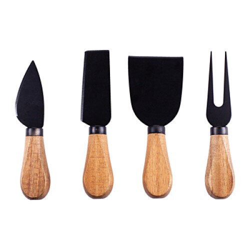 Set de cutite pentru branza,4 bucati, din otel inoxidabil si lemn de ...