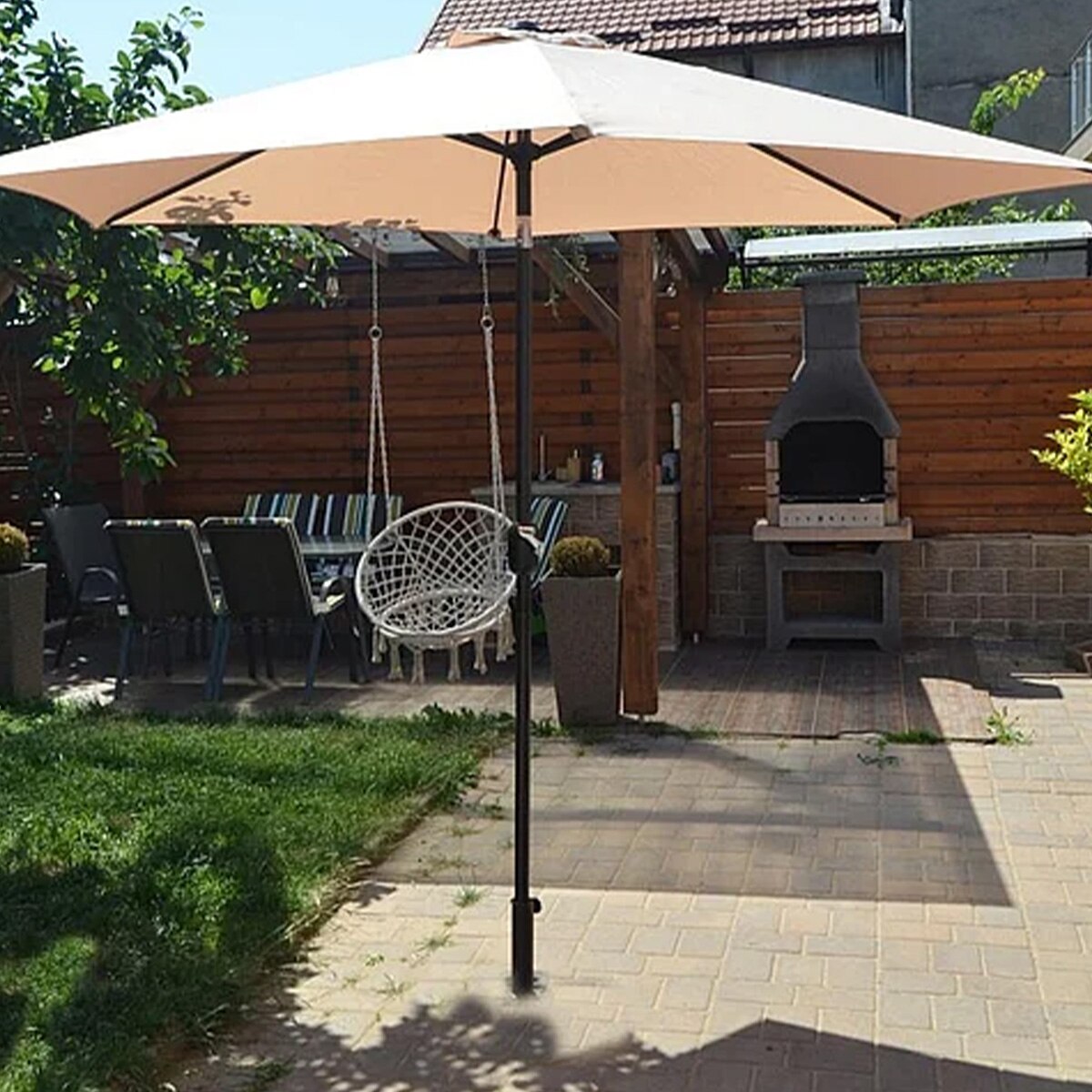 Umbrela de gradina cu manivela si inclinare, stalp aluminiu, 270 cm ...